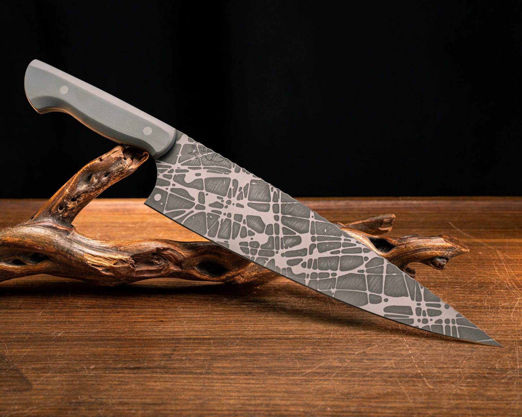 10" Chef Blade- Grey G10, Grey G10 Pins, Smooth Grip – Half Face Blades