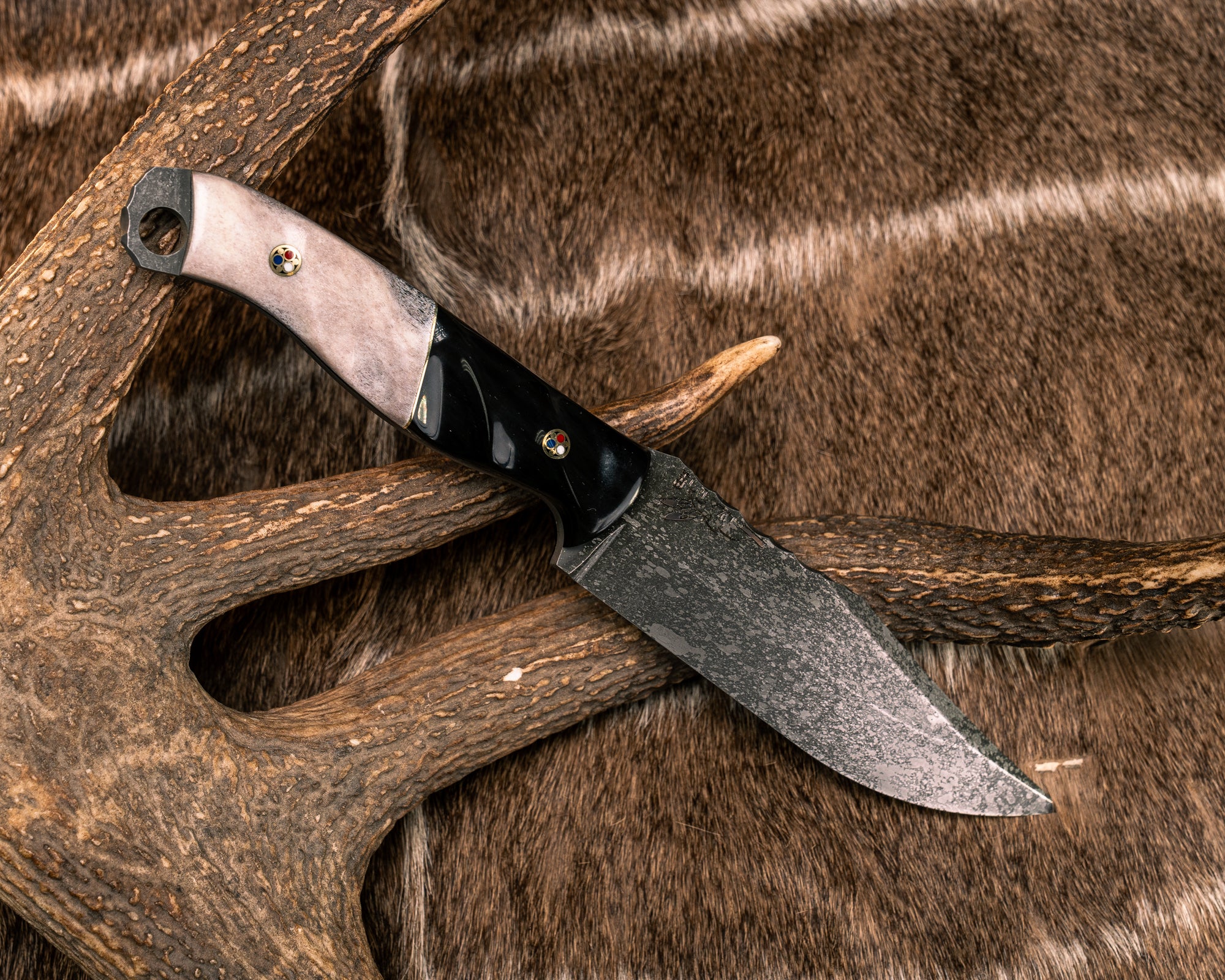 Crow Scout Drop Point- Bison Horn, Brass Split, CO Elk Antler, Patriot ...