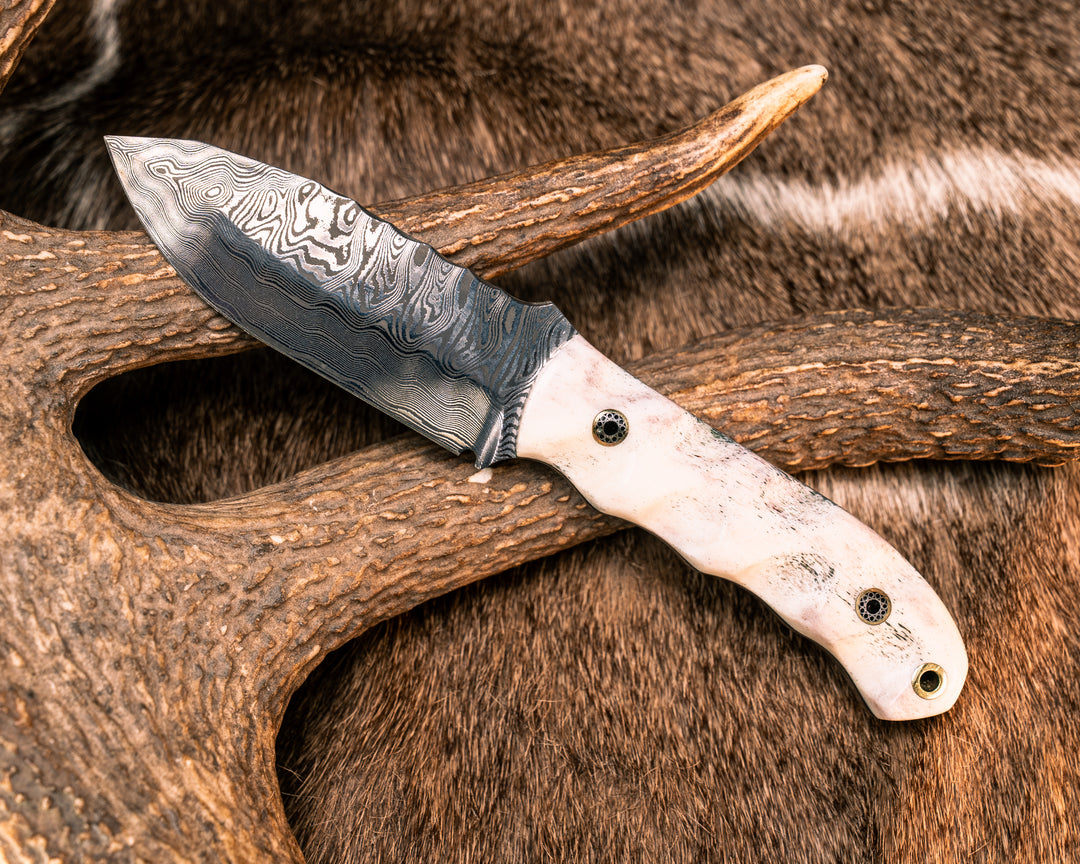 Disaster Cub- Baker Forge Matrix Pattern Damascus- CO Elk Antler, Mosa ...