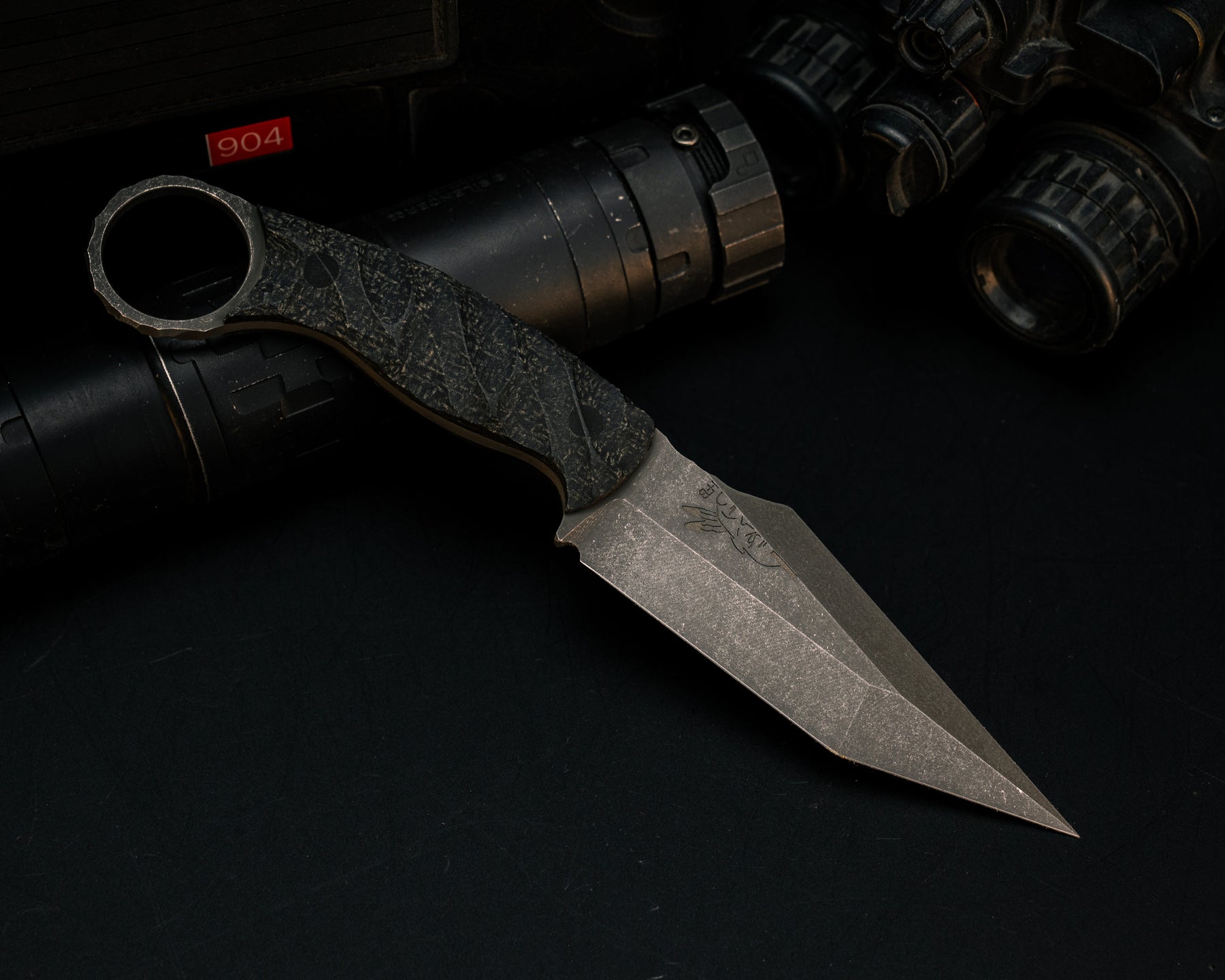 Ringed Tac Tanto- Black Burlap Micarta, CF Pins, Textured Grip – Half ...