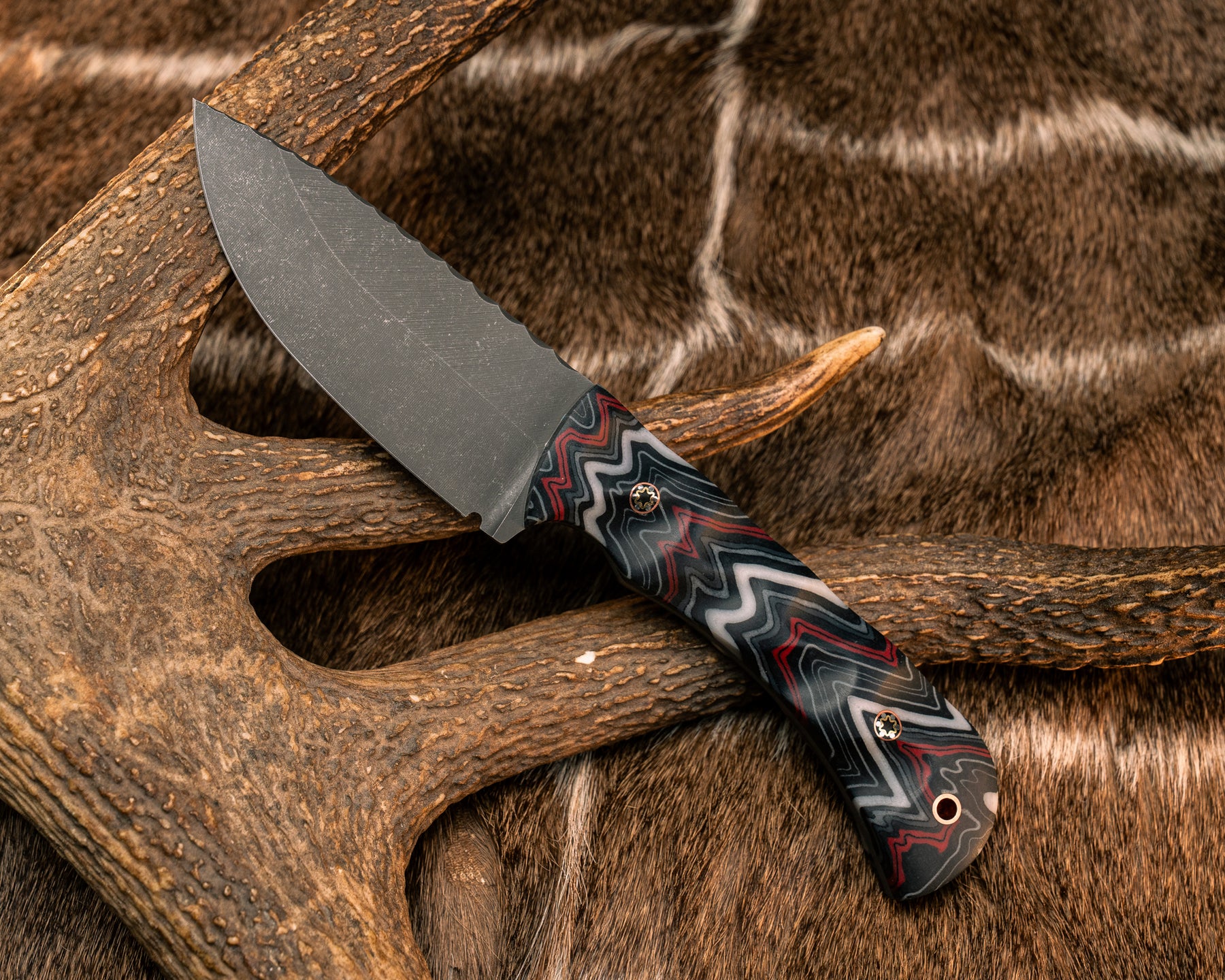 Cavner- Black, Grey, Red and White Patterned Micarta, Mosaic Pins, Cop ...