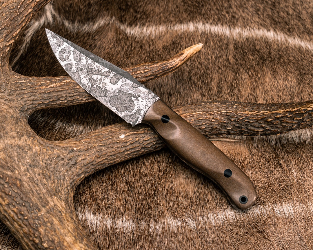 Drop Point Scalper- Brown's Point Richlite, CF Pins, CF Lanyard Pin, T ...