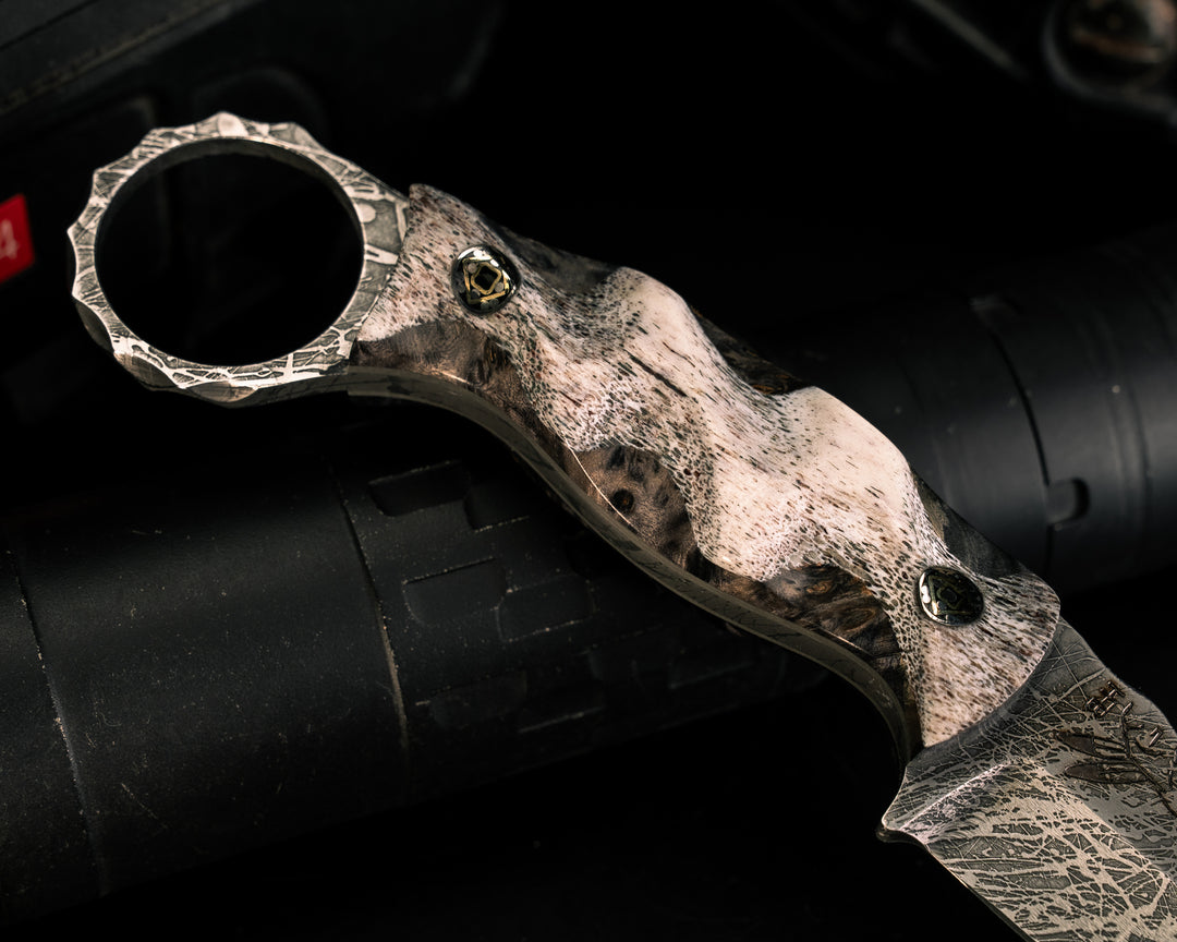 Osoraku 3" Mini- CO Elk Antler over Dyed Buckeye Burl, Mosaic Pins, Te ...