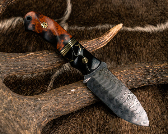 Disaster Cub- Baker Forge Ladder Pattern Damascus- Bison Horn, Black G ...