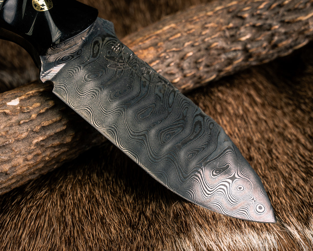 Disaster Cub- Baker Forge Ladder Pattern Damascus- Bison Horn, Black G ...