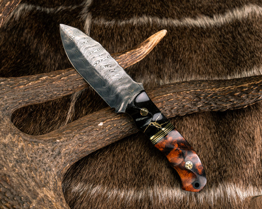 Disaster Cub- Baker Forge Ladder Pattern Damascus- Bison Horn, Black G ...