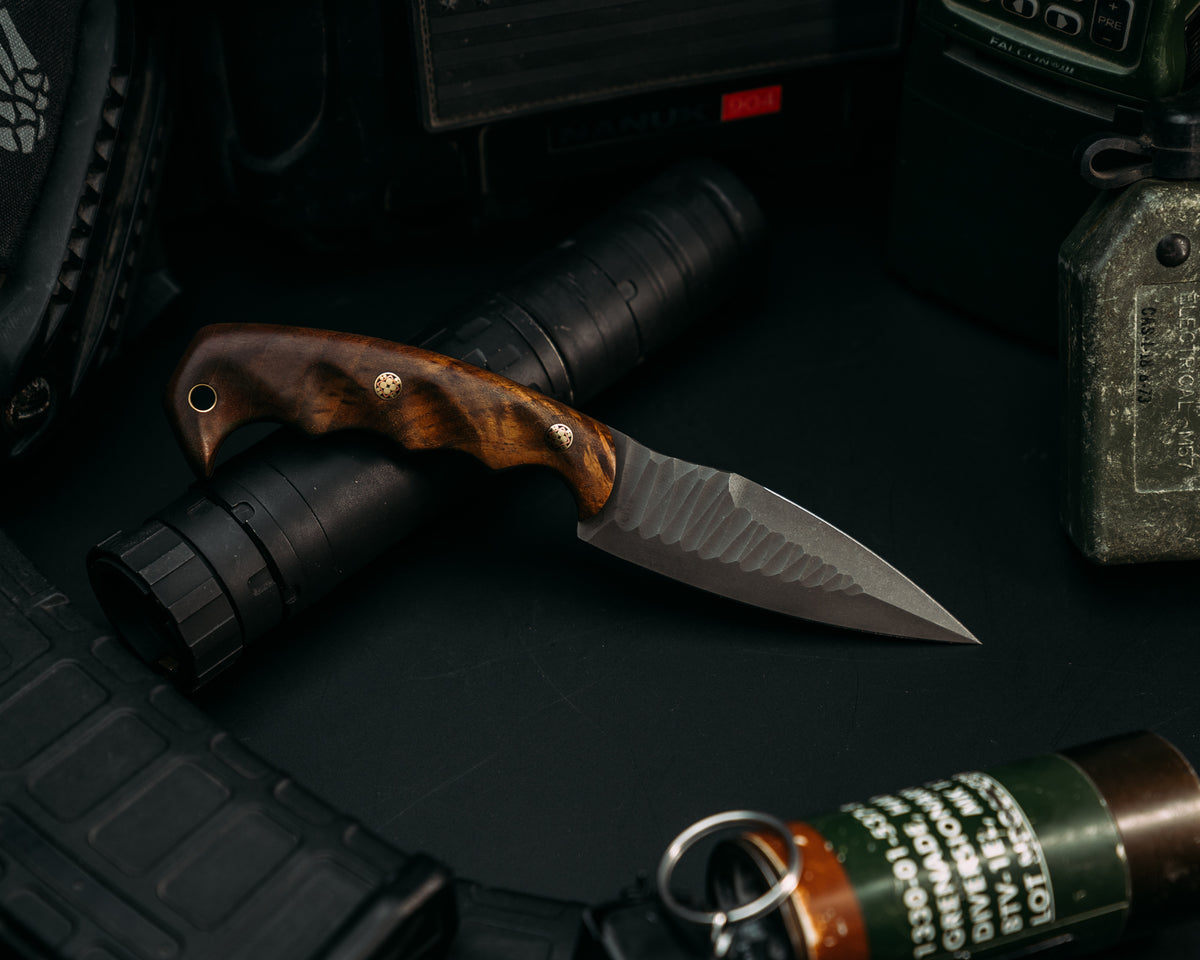 4" HUMINT- Teak, Mosaic Pins, Brass Lanyard Pin, Grooved Grip – Half ...