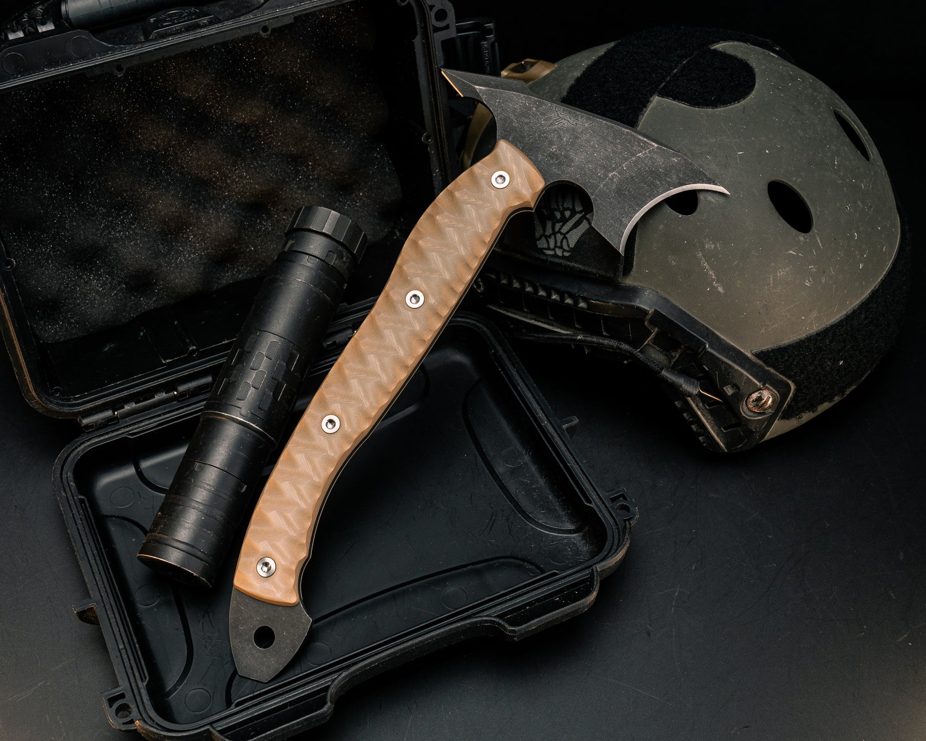 Crescent Hawk- Ghost/Coyote G10, Ti Allen Bolts, Textured Grip, Open T ...