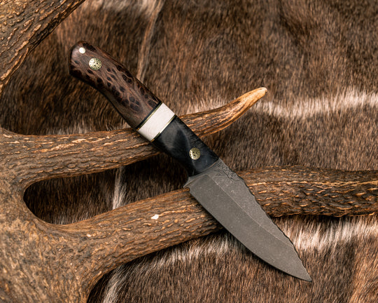 Field Knife Jr- Dyed Maple, Black G10, Brass and White G10 Split, Redw ...