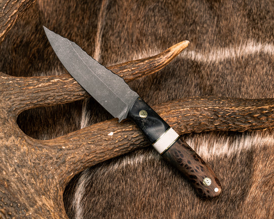 Field Knife Jr- Dyed Maple, Black G10, Brass and White G10 Split, Redw ...