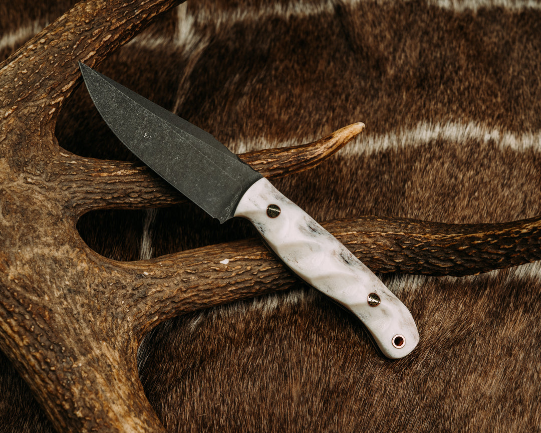 Drop Point Scalper - CO Elk Antler, Mosaic Pins, Copper Lanyard Pin, T ...