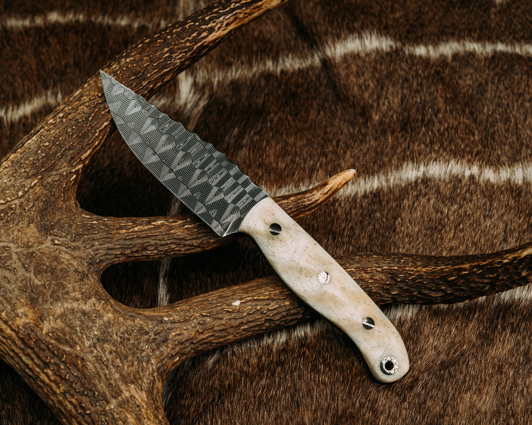 Crow Jr- Vegas Forge Basket Weave Damascus- Giraffe Bone, Mosaic Pins ...