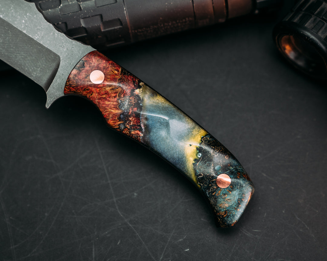 Tosahwi - Dyed Burl Resin, Copper Pins, Textured Grip. – Half Face Blades