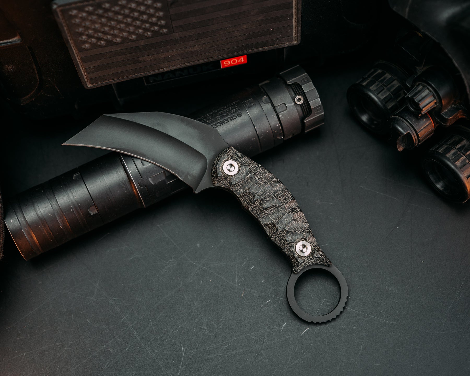 Karambito - Black Burlap Micarta, Armor Black Cerakote, Ti Allen Bolts ...