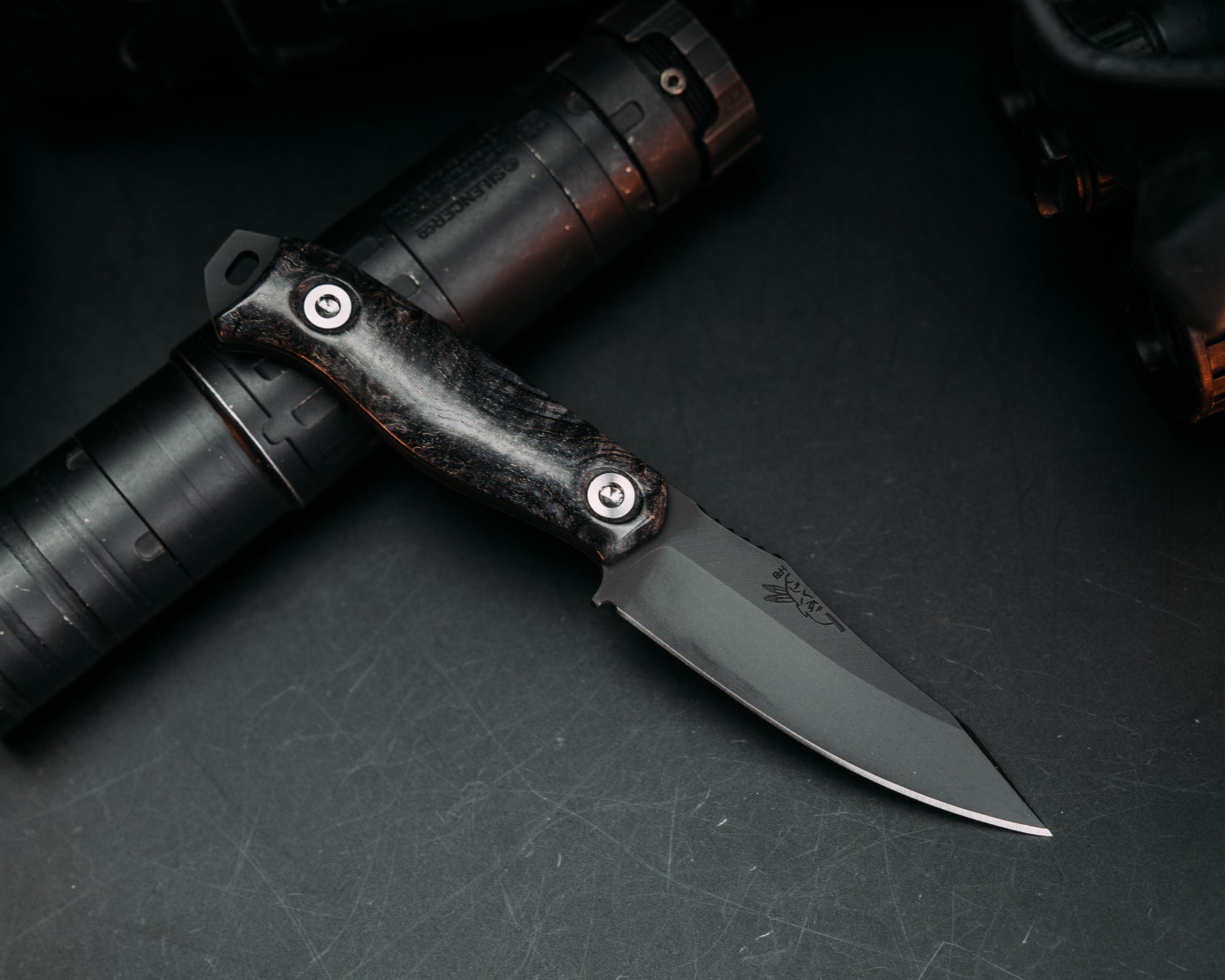 Field Knife Jr - Dyed Black Ash Burl, Armor Black Cerakote, Ti Allen B ...