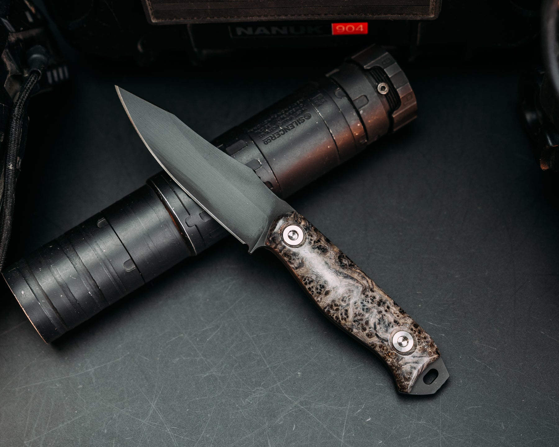 Field Knife Jr - Dyed Black Ash Burl, Armor Black Cerakote, Ti Allen B ...