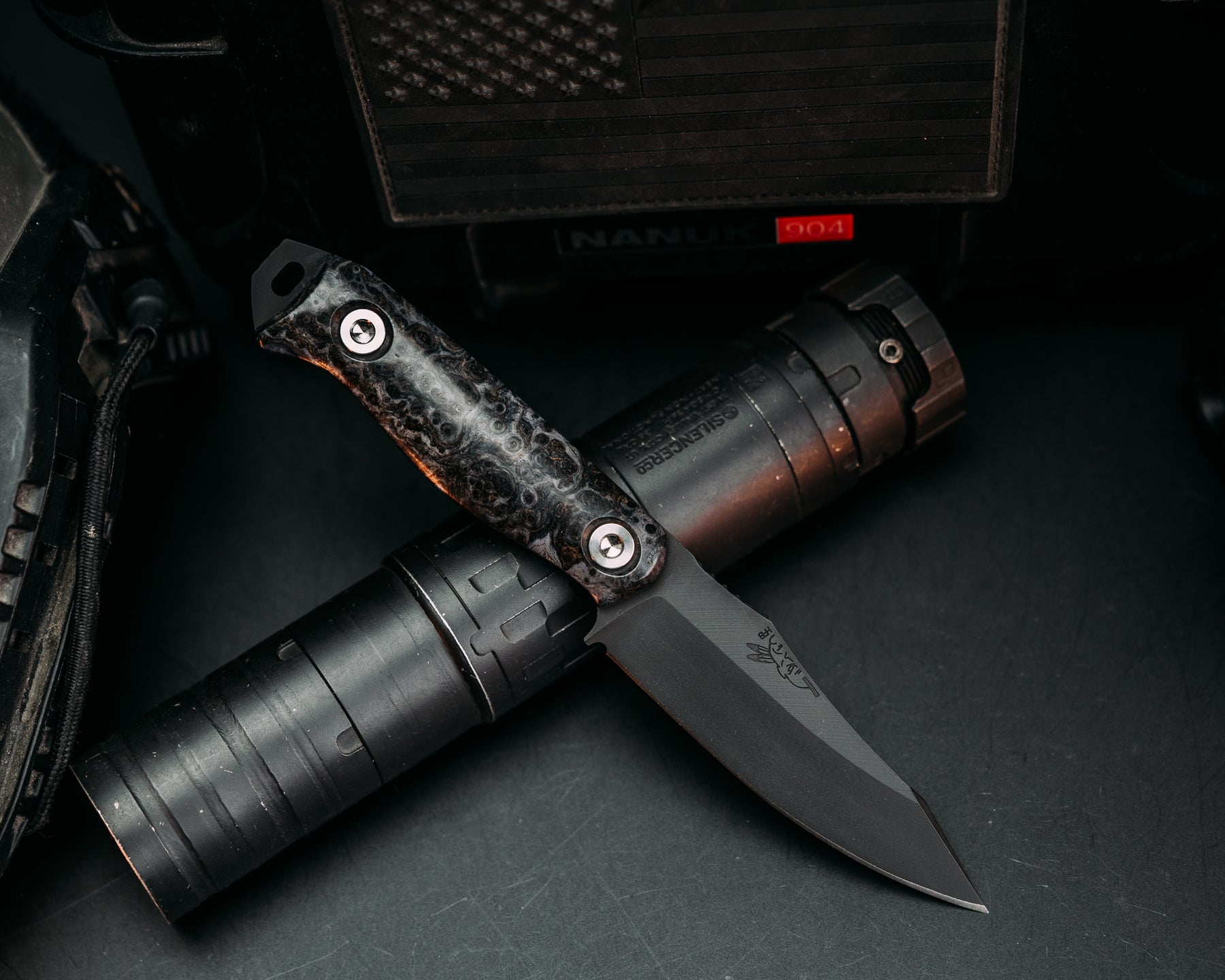 Field Knife Jr - Dyed Black Ash Burl, Armor Black Cerakote, Ti Allen B ...