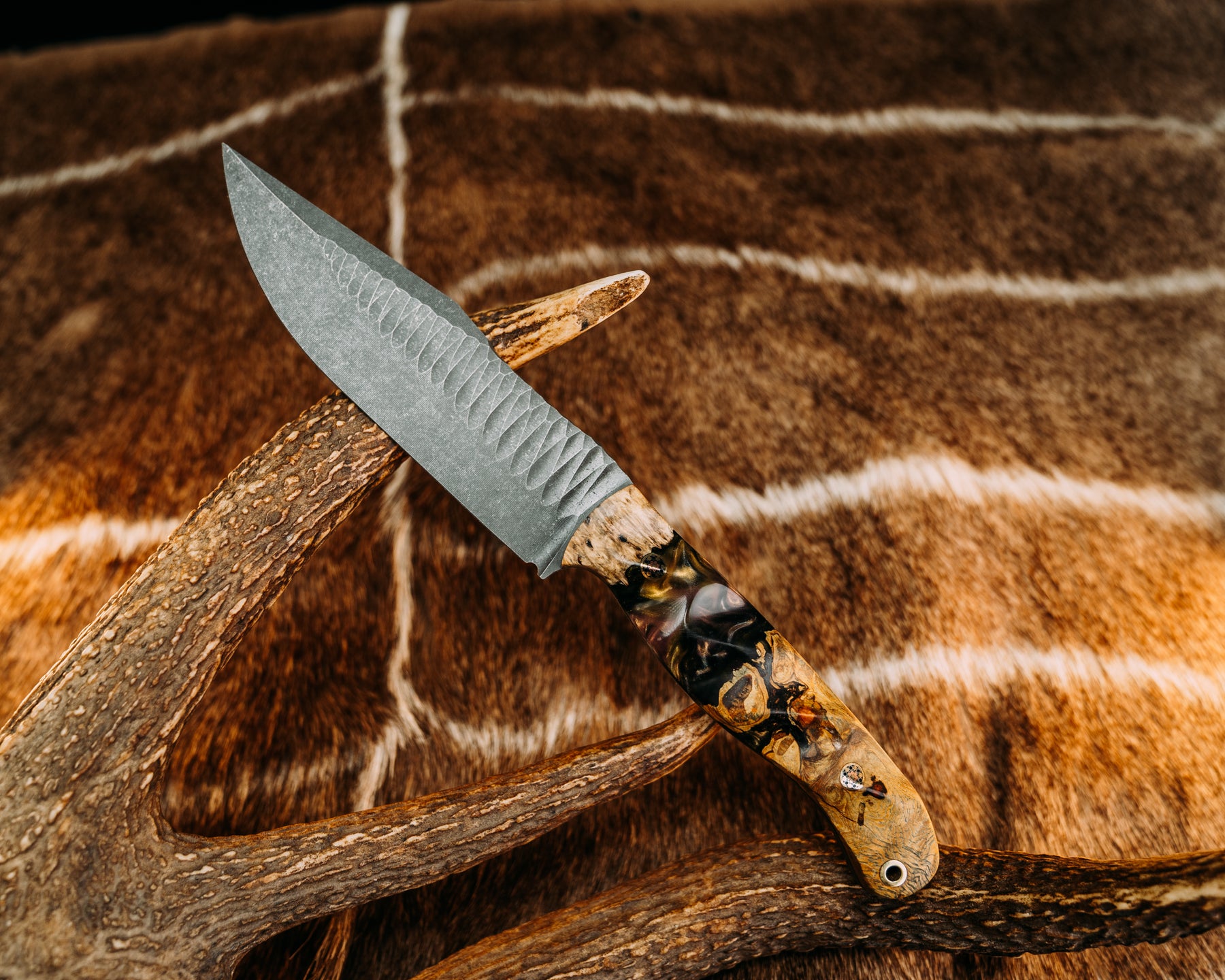 Crow Scout Drop Point - Burl Resin, Mosaic Pins, Brass Lanyard Pin, Te ...