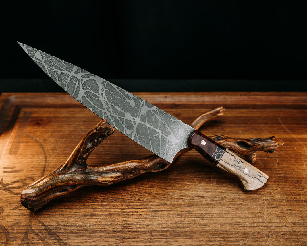 10" Chef Blade - Redwood, Black G10 & Copper Pin Striping, Black w/ Co ...