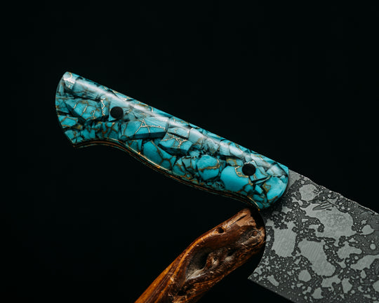 10" Chef Blade - Turquoise Tru LaRue Stone Resin, CF Pins, Smooth Grip ...