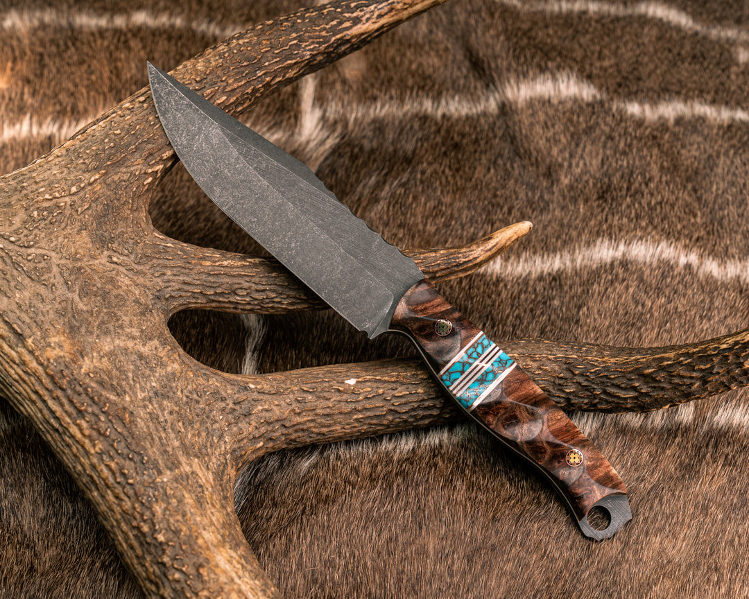 Crow Scout Drop Point- Redwood Burl, White G10 and Copper Pin Striping ...