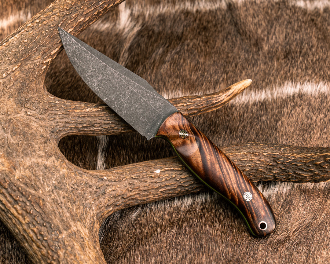 Drop Point Scalper- Hawaiian Curly Koa Over Acid Green G10, Mosaic Pin ...