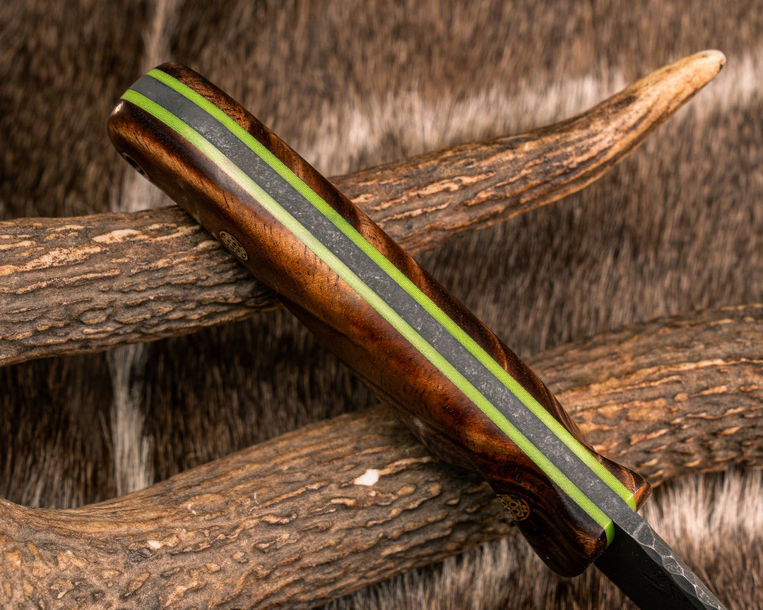 Drop Point Scalper- Hawaiian Curly Koa Over Acid Green G10, Mosaic Pin ...