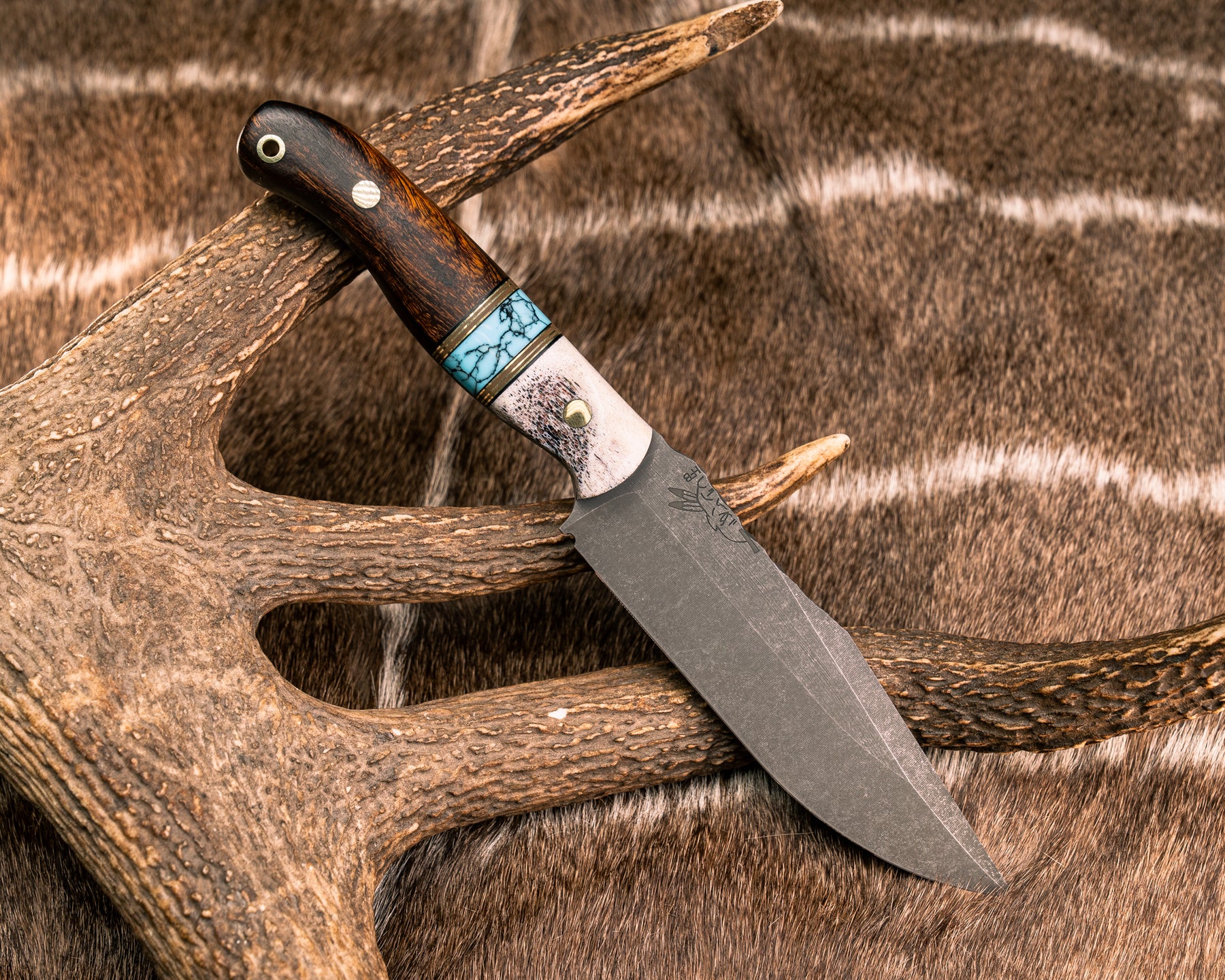 Crow Scout Drop Point- CO Elk Antler, Black G10, Brass and Coyote G10 ...