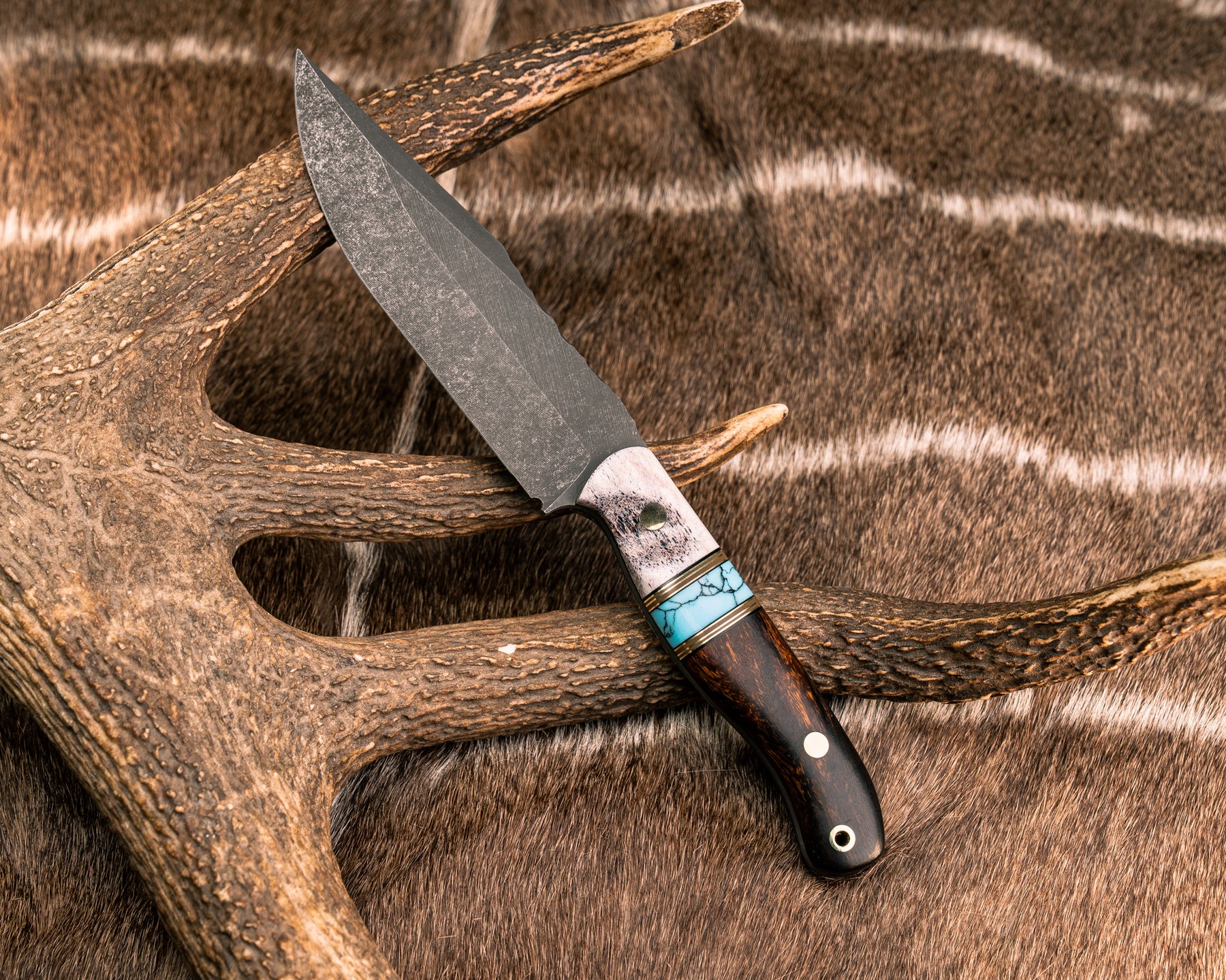 Crow Scout Drop Point- CO Elk Antler, Black G10, Brass and Coyote G10 ...