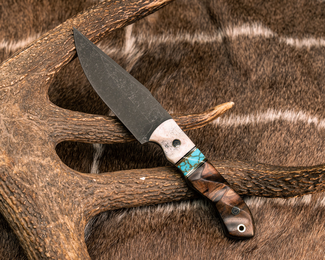 Red Crow- CO Elk Antler, Black G10 and Brass Pin Striping, Turquoise w ...
