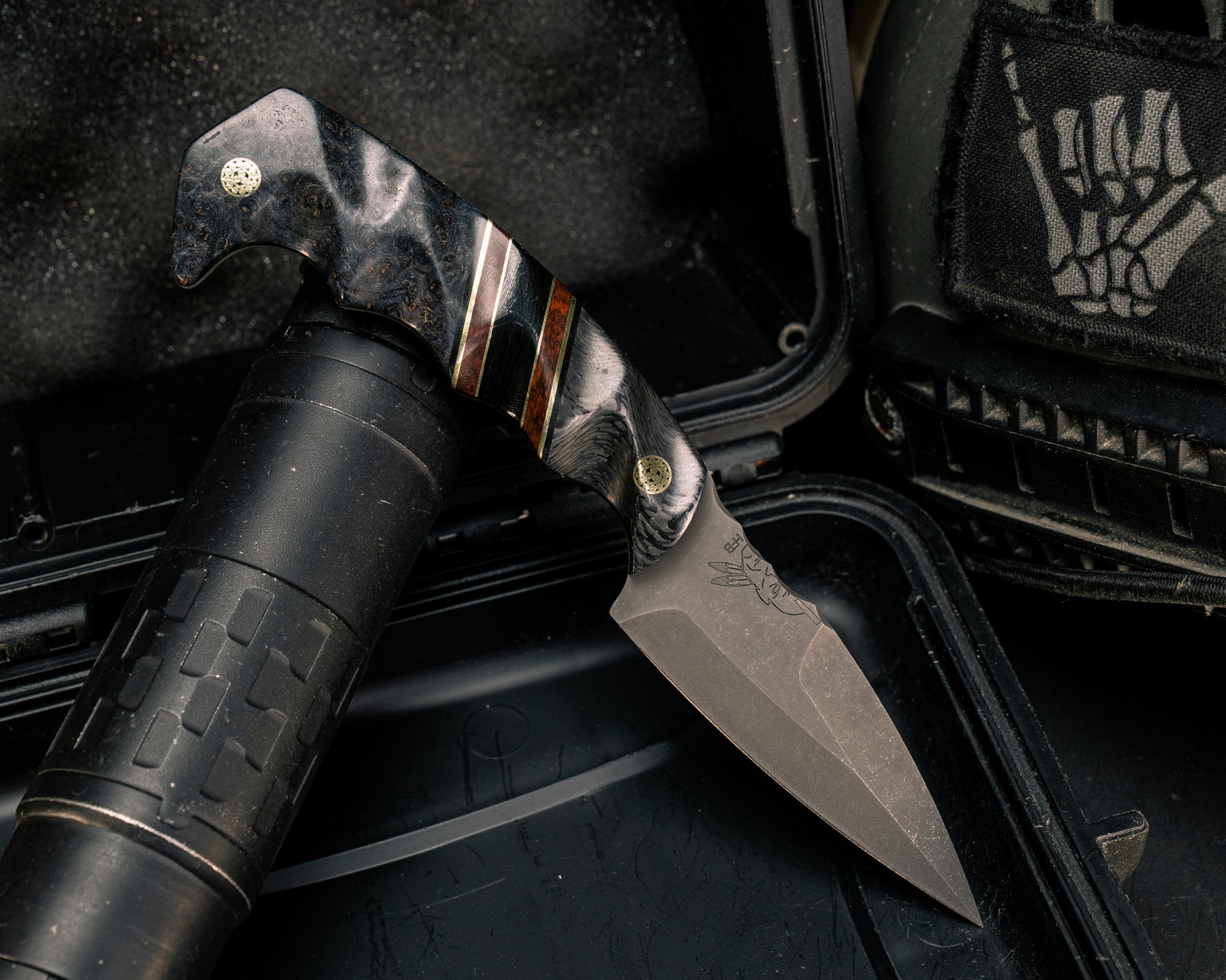 3" HUMINT- Carbon Fiber, Black G10 and Brass Pin Striping, Snakewood a ...