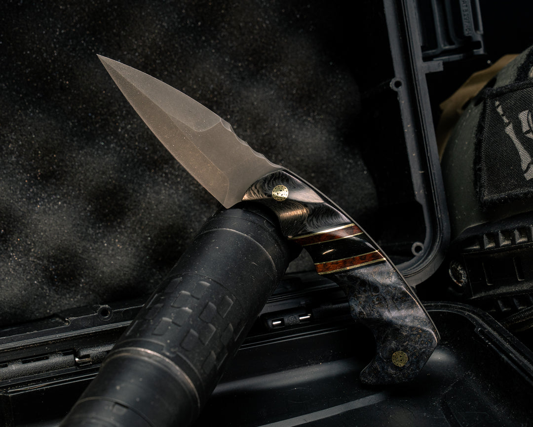 3" HUMINT- Carbon Fiber, Black G10 and Brass Pin Striping, Snakewood a ...