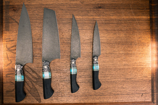 Chef Set- Black Dyed Coral, Black G10, Brass and Tiffany Blue G10 Pin ...