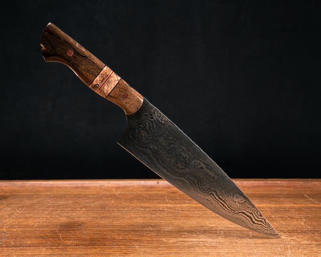 Chef Blade- Baker Forge Random Pattern Damascus- Dinosaur Bone, Black ...
