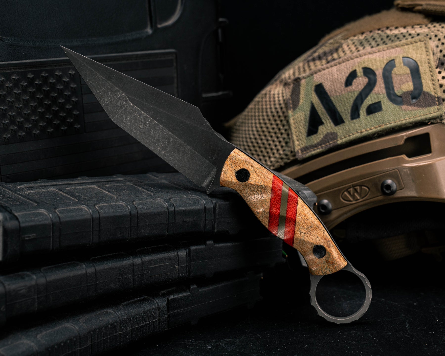 Ring Tac Tanto- Maple, Red and OD Green Canvas Micarta Split, CF Pins ...