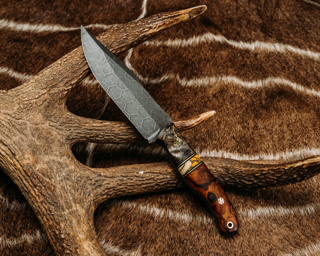 Crow Scout Drop Point- Gold Dark Matter Carbon, Black G10 and Brass Pi ...