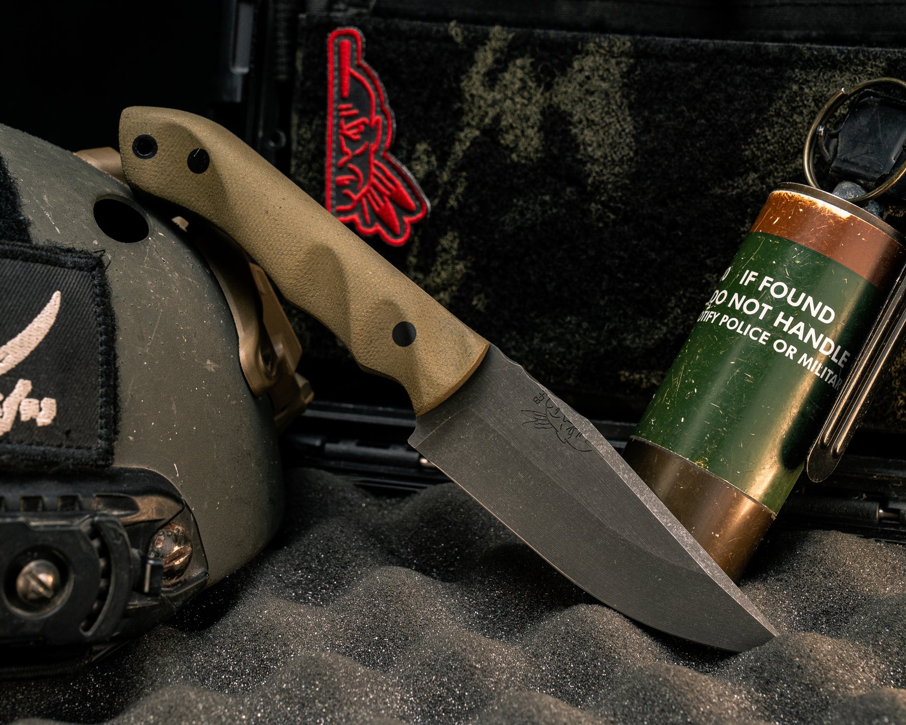 Red Crow- OD Green Canvas Micarta, CF Pins, CF Lanyard Pin, Textured G ...