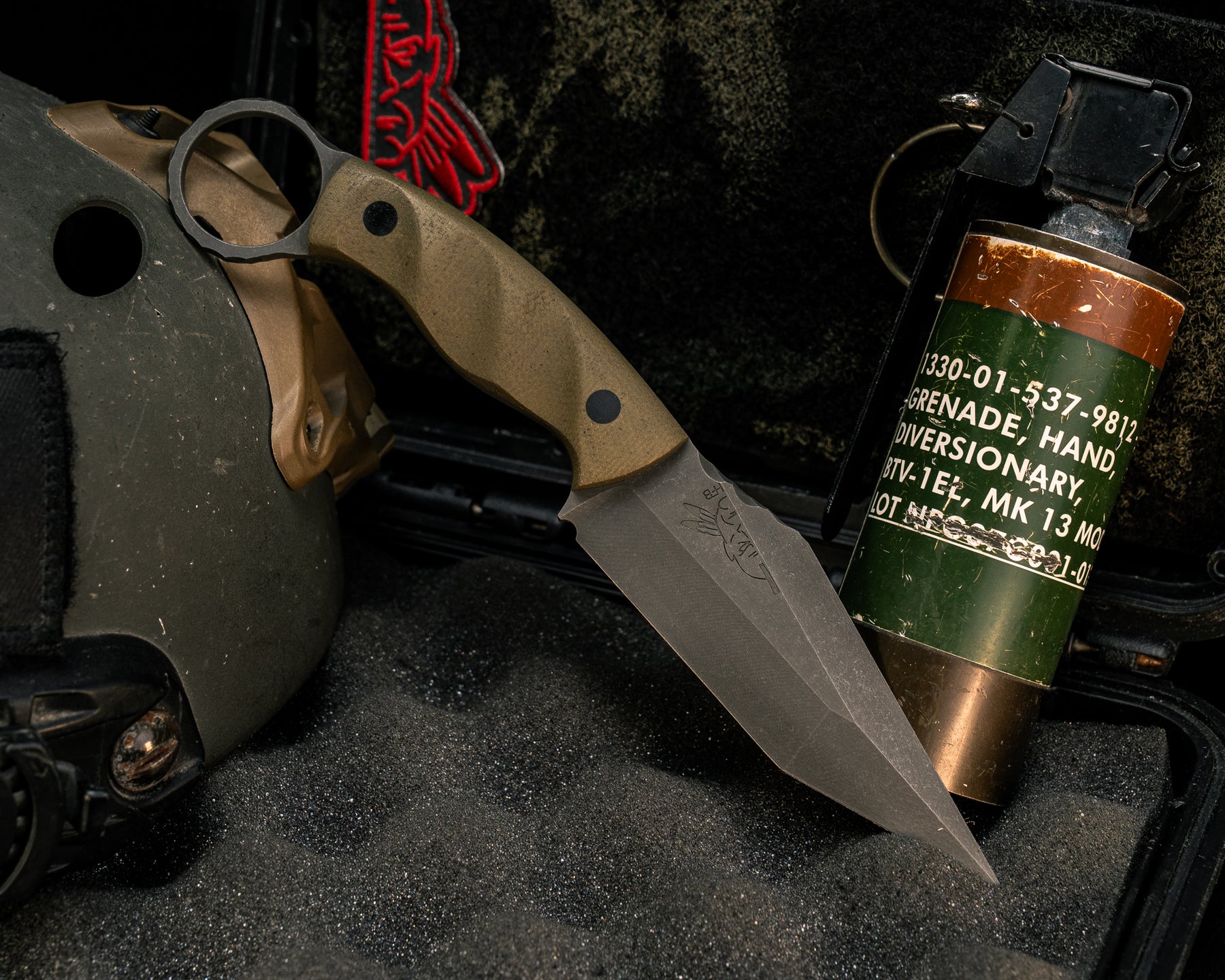 Ring Tac Tanto- OD Green Canvas Micarta, CF Pins, Grooved Grip – Half ...