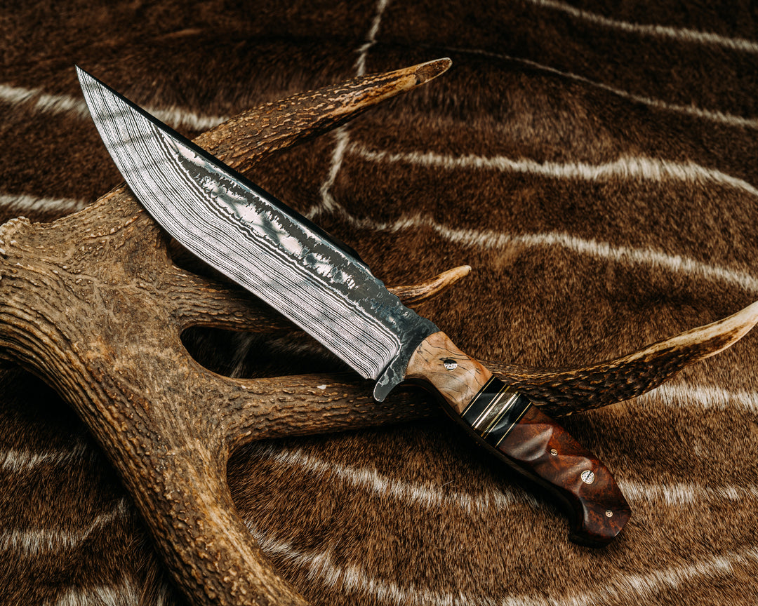 American Bowie- Baker Forge Random Pattern Damascus- Maple, Black G10 ...