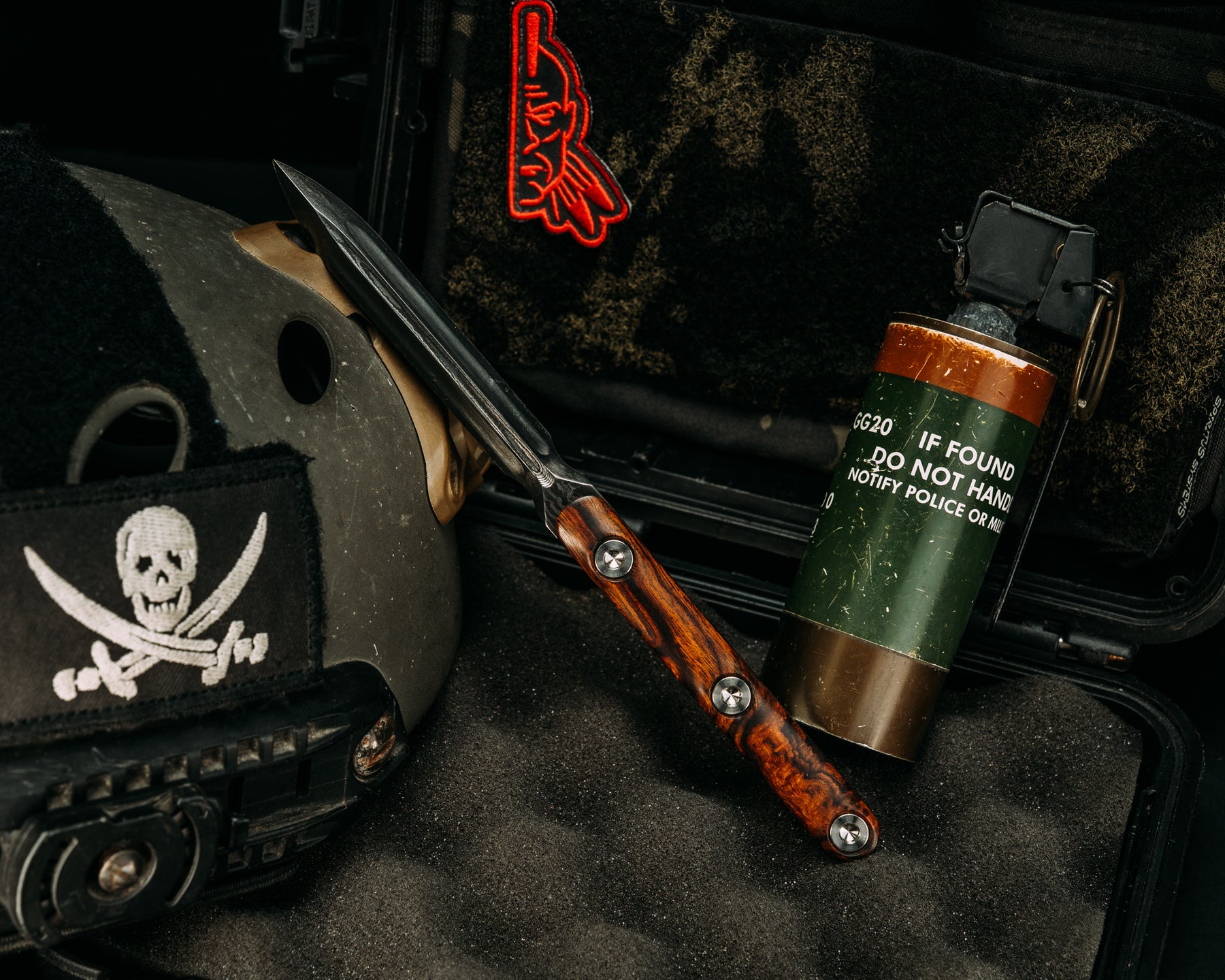 OSS Spike- Baker Forge Random Pattern Damascus- Desert Ironwood, Ti Al ...