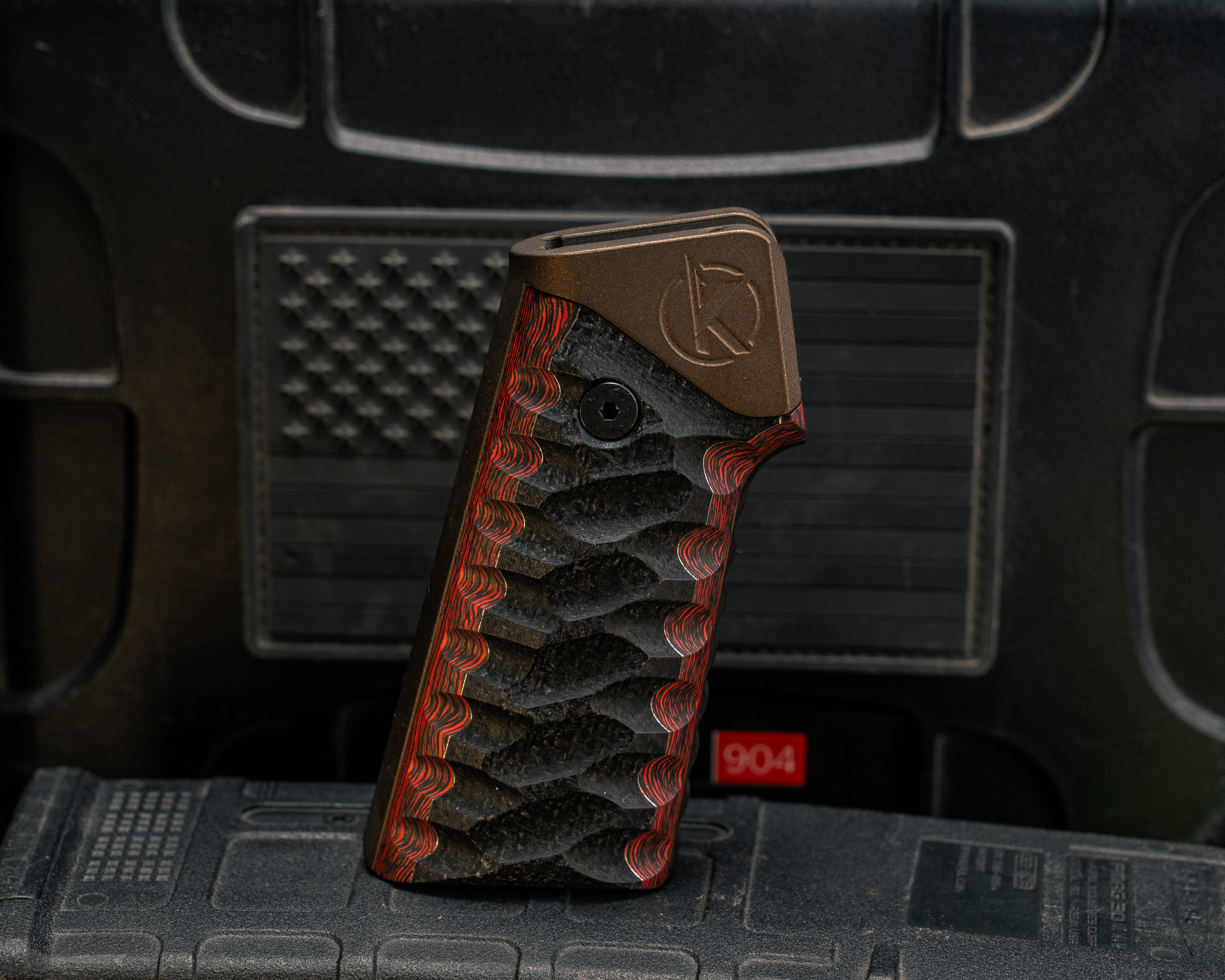 AR style Grip System - Black Burlap Micarta Over Brass and Lava Flow F ...