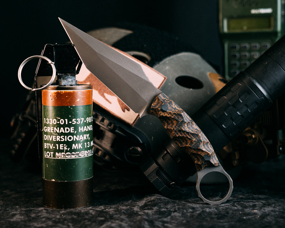 Ringed Tac Tanto - Badlands Burlap Micarta, CF Pins, Chaos Grip – Half ...