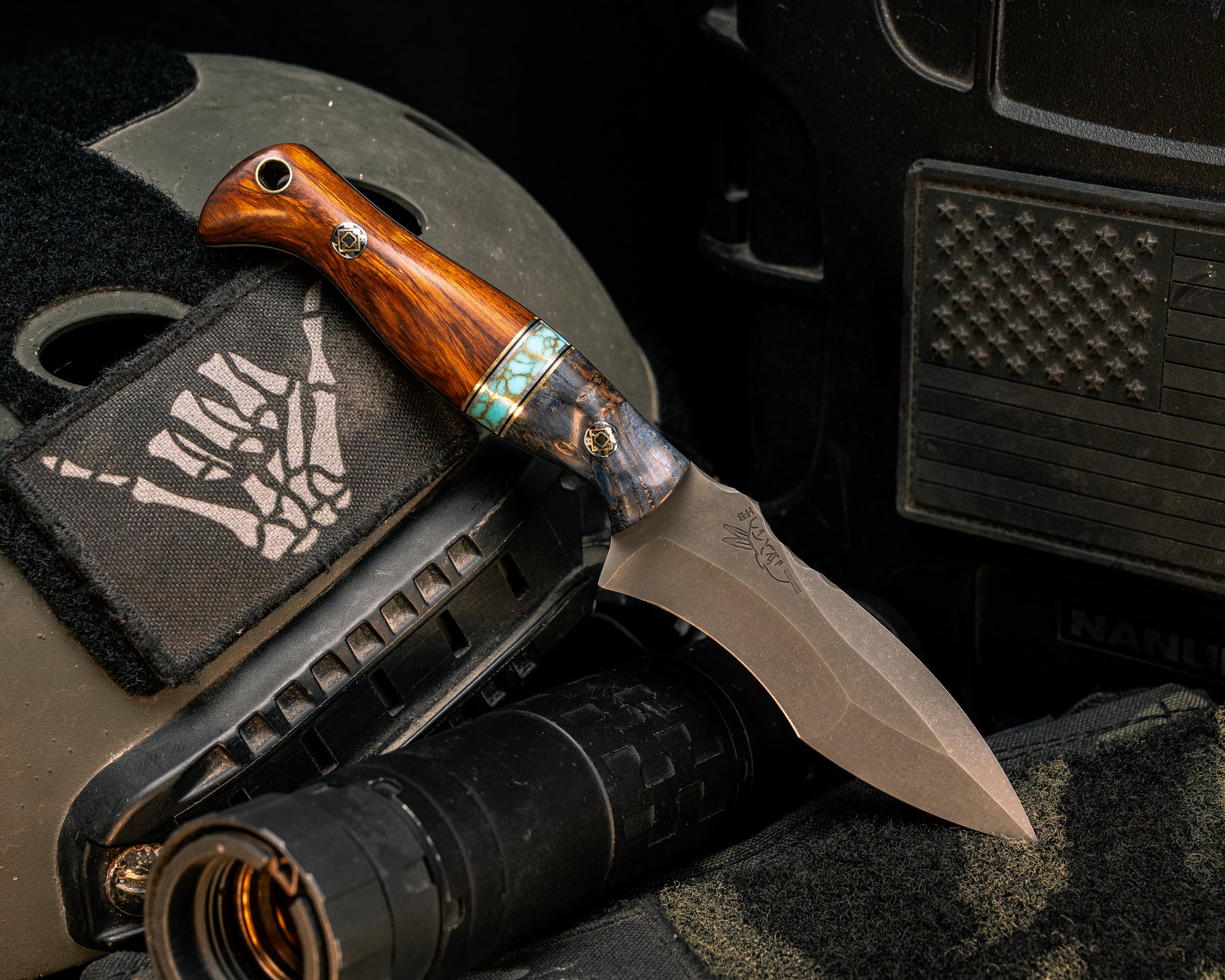 Extremis MK1- Dyed Black Ash Burl, Brass and Black G10 Pin Striping, T ...