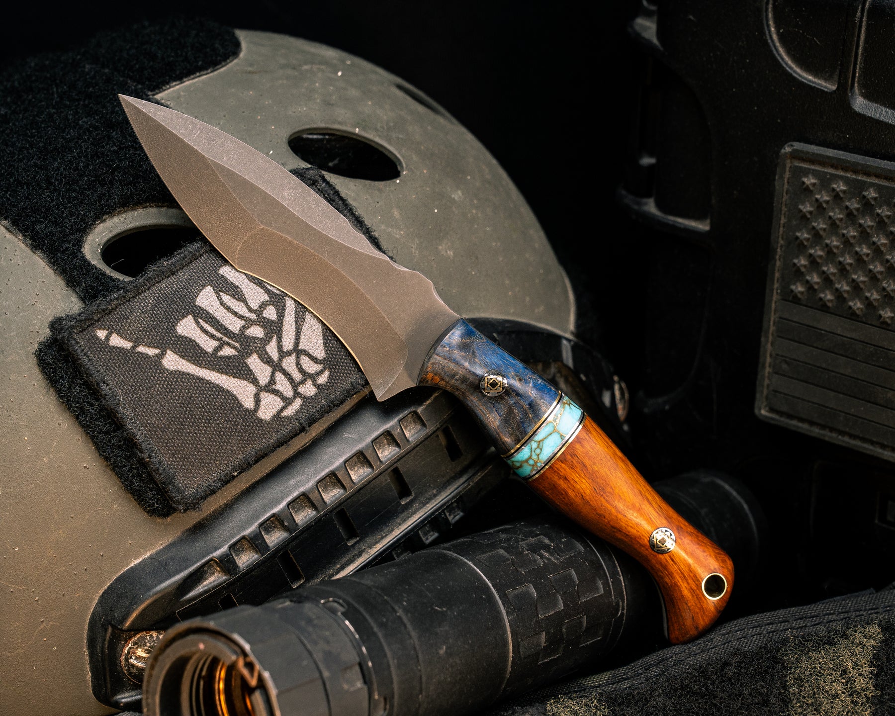 Extremis MK1- Dyed Black Ash Burl, Brass and Black G10 Pin Striping, T ...