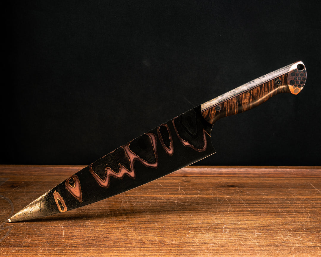 Chef Blade- Baker Forge Copper GoMai- Buckeye Burl, Black G10 and Copp ...