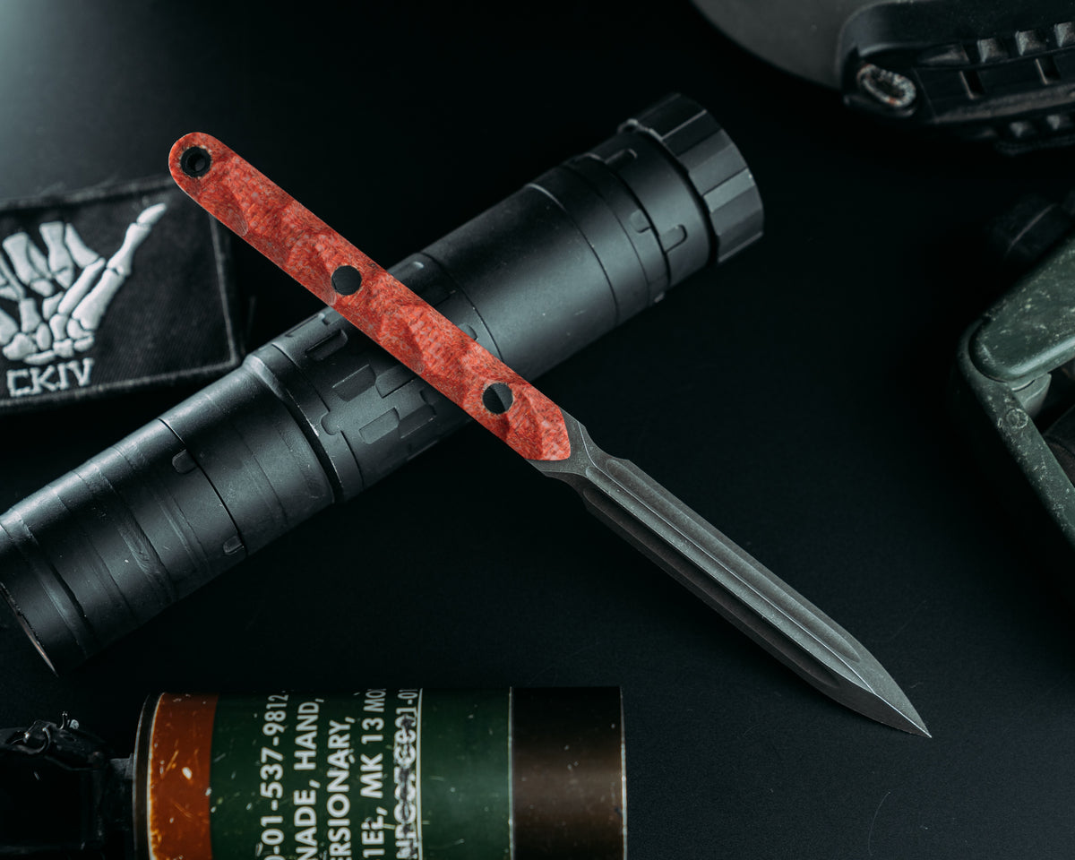 OSS Spike - Fire Canvas Micarta, CF Pins, CF Lanyard Pin Chaos Grip ...