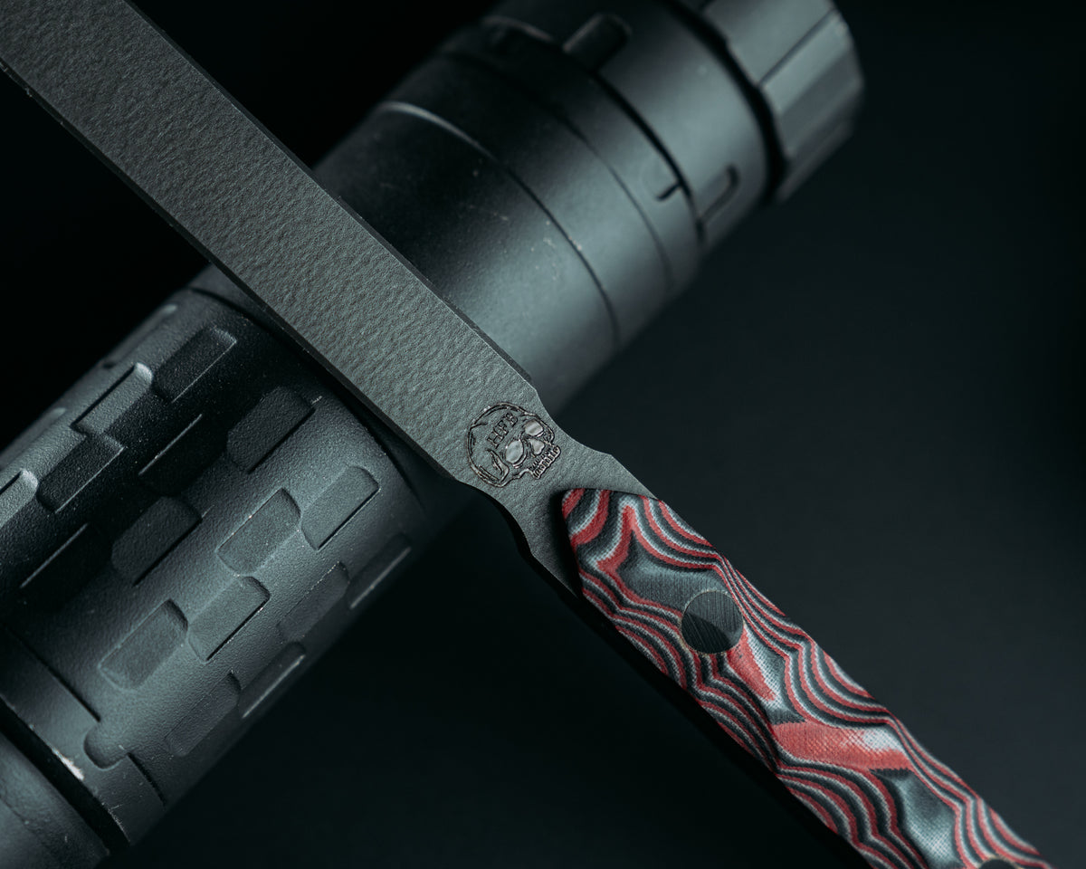 OSS Spike - Black, Red & White Linen Micarta, CF Pins, CF Lanyard Pin ...