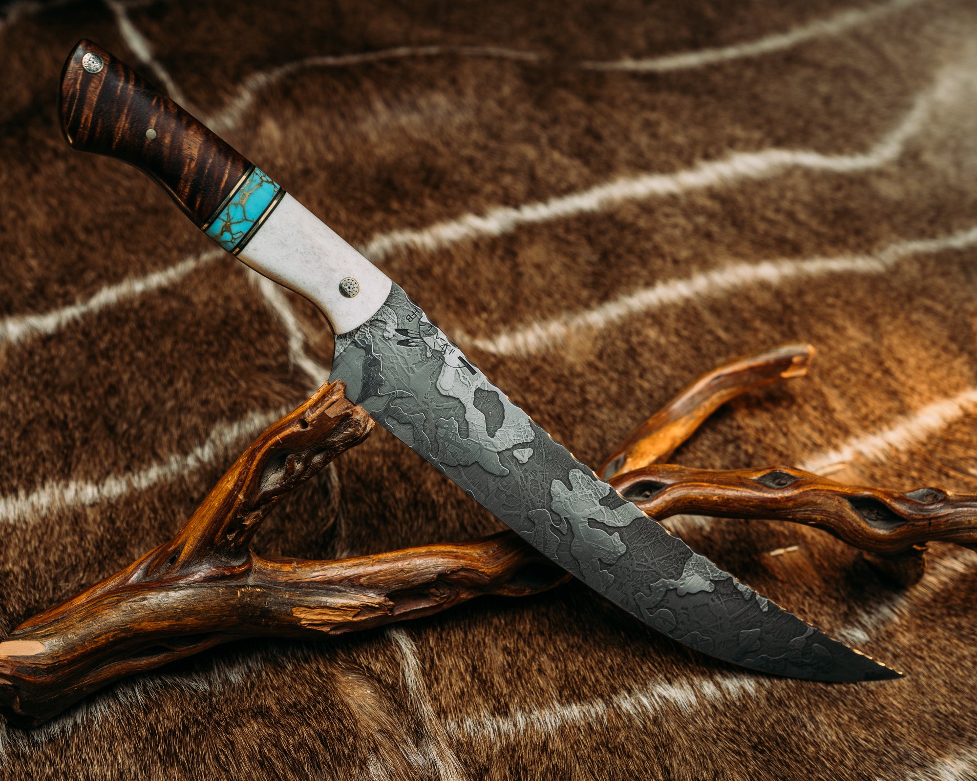 Butcher Blade - Black G10 and Brass Pin Striping, Turquoise with Gold ...