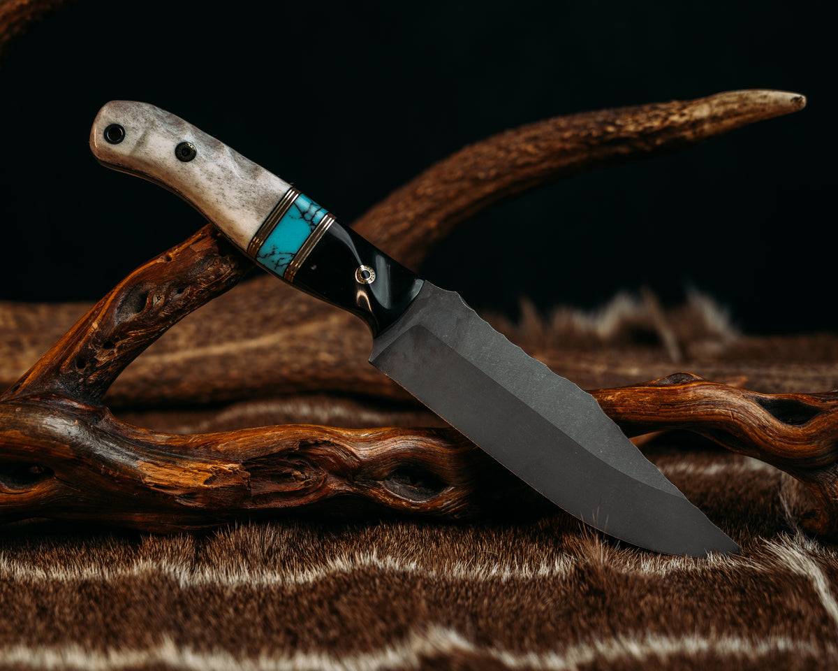 Crow Scout- Bison, Brass and Coyote G10 Pin Striping, Turquoise with B ...