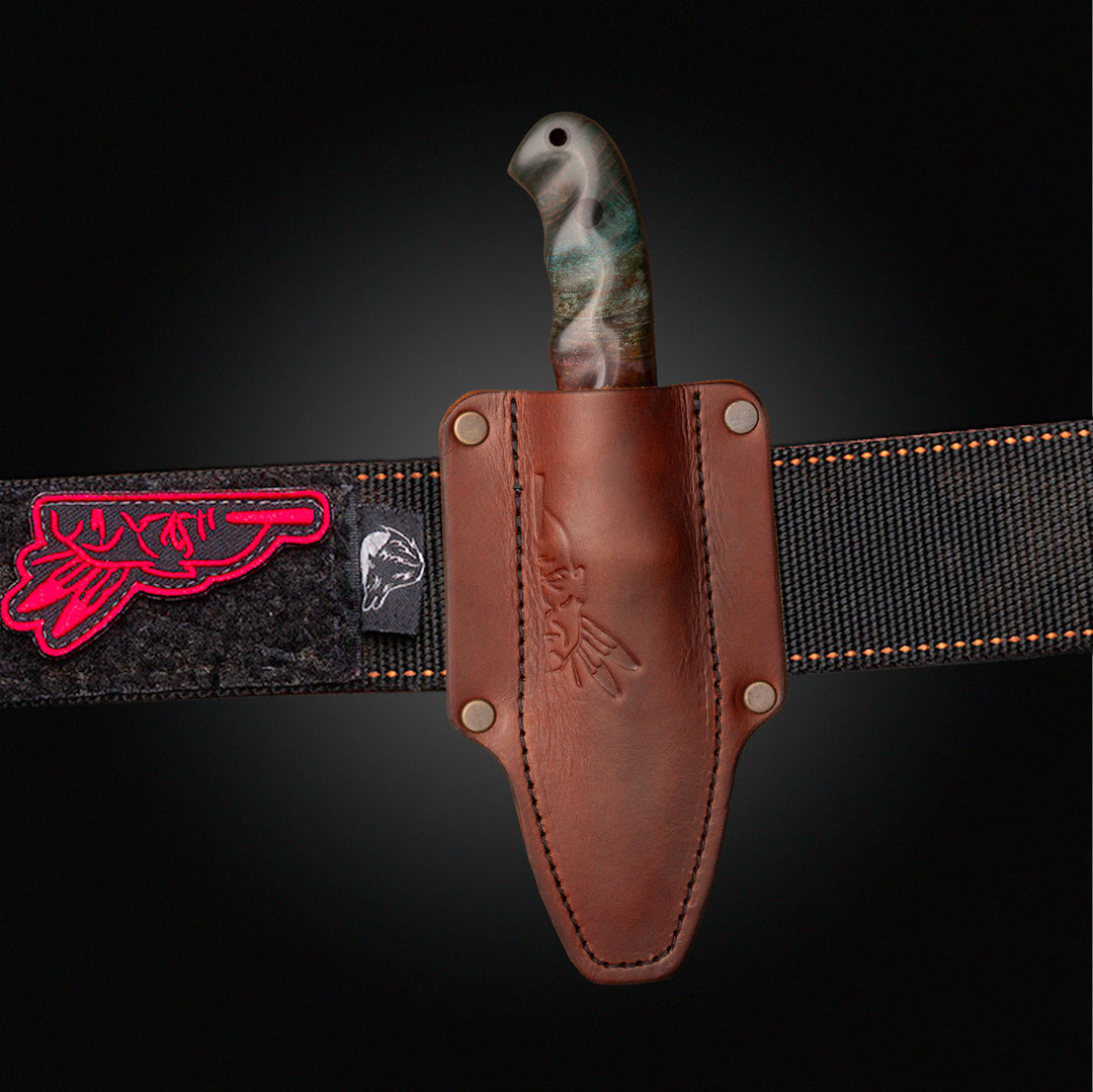 Leather sheath Disaster Cub size leather sheath, wider blades, 7" oa ...